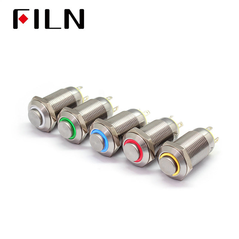 12mm 12V LED Momentary 2 Pins 4 Pins 1NO Latching Brass Nickel Plated ...