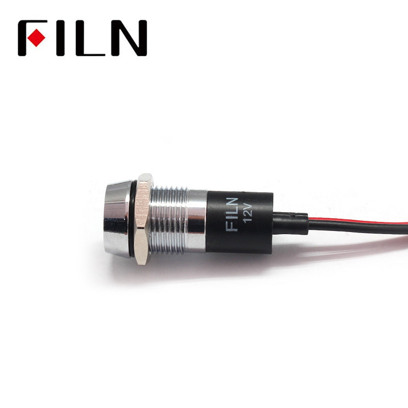 FILN 14mm Metal Indicator Light Pilot Signal lamp with wire 20cm 6V 12V ...