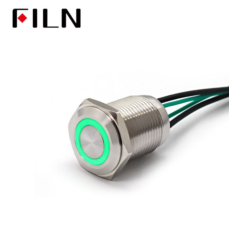 16MM 12V Green LED Metal Push Button Light Switch With Wire - FILN ...