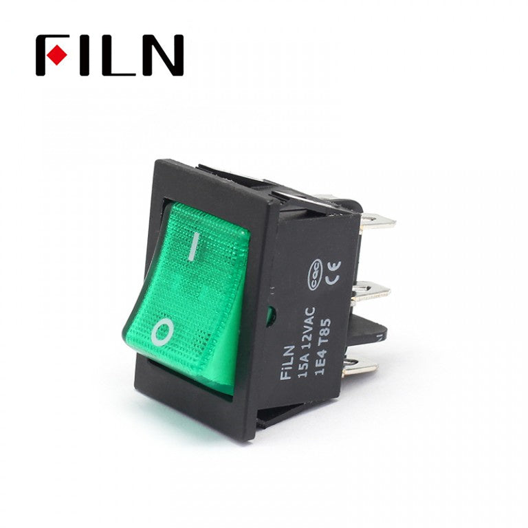 FILN KCD4 15A 24V Green LED Latching 4 Prong Rocker Switch - FILN ...