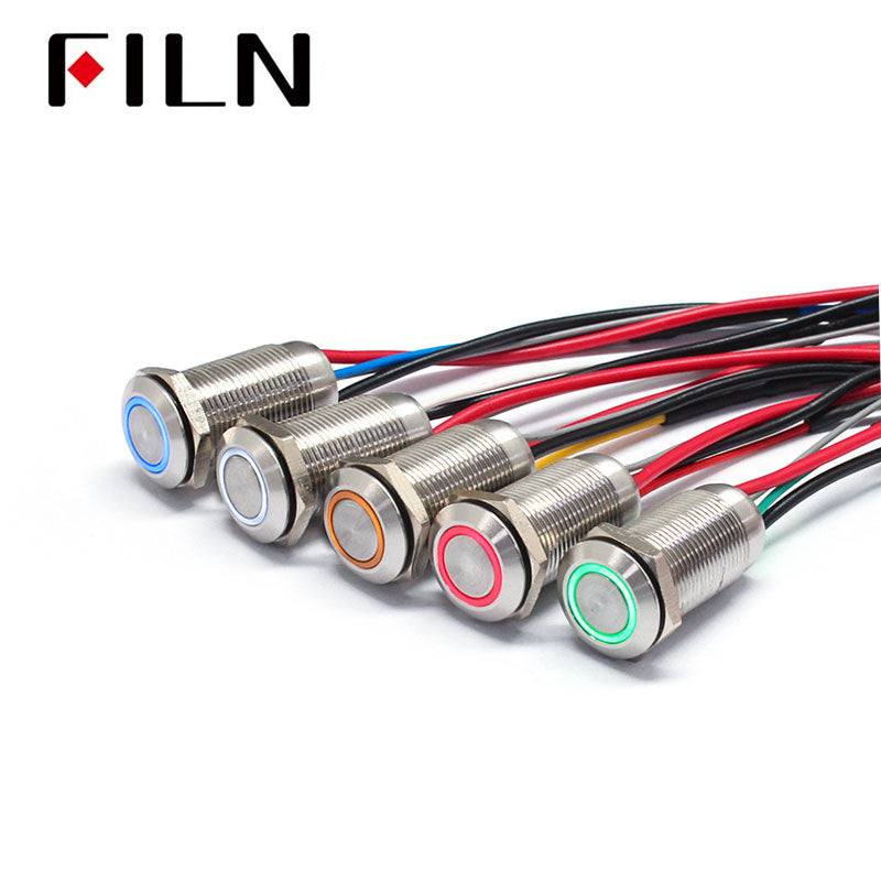 FILN 12mm Waterproof IP67 Light Push Button Switch With Wire Momentary ...