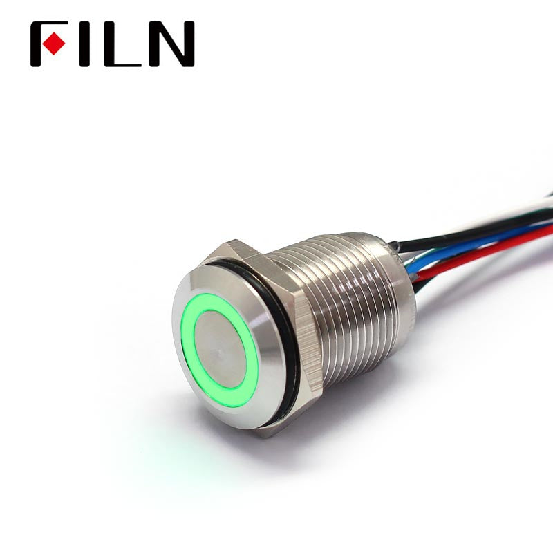 16MM 12V IP68 Green Bule Three Colors LED Push Button Switch - FILN ...