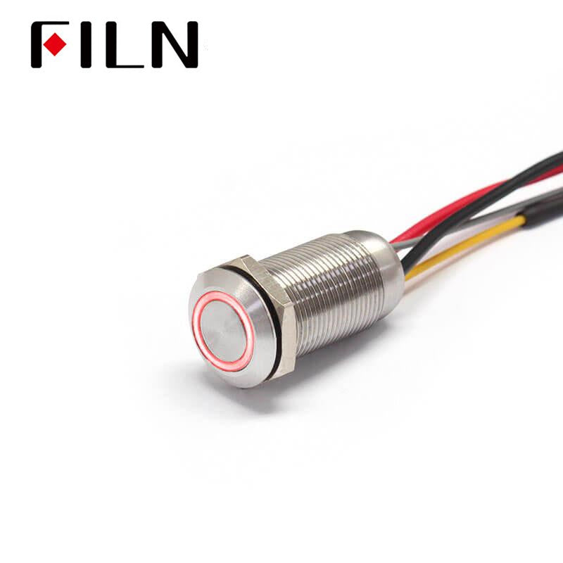 FILN 12mm Waterproof IP67 Light Push Button Switch With Wire Momentary ...