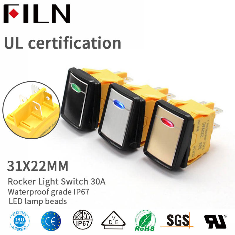 FILN 30A 250V Waterproof IP67 Black Silver Rocker Light Switch - FILN ...