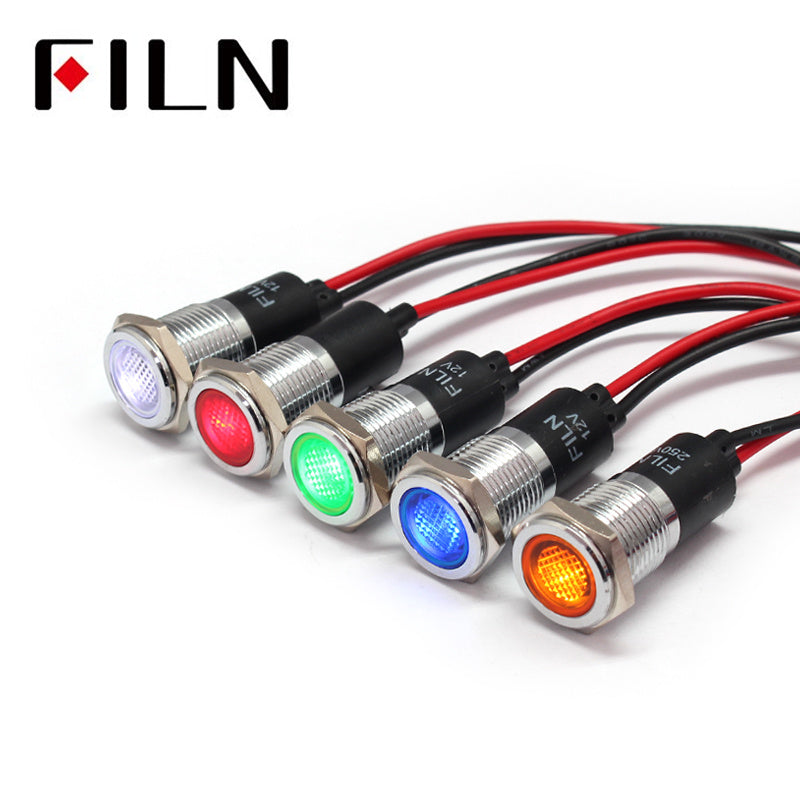 FILN 14mm Metal Indicator lightpilot Signal lamp with 20cm wire 6v12V ...