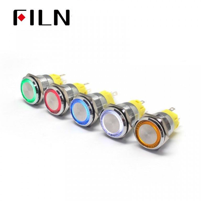 19MM Flat Head Terminal Pin Concave Momentary Push Button Switch -FILN ...